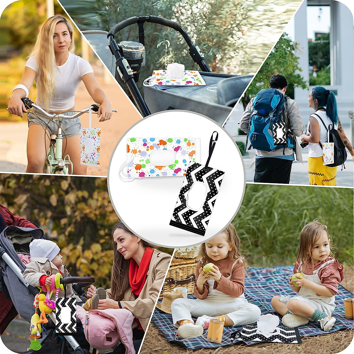 Baby Wipes Dispenser, Wipe Holder with 2 Pcs Portable Travel Wipes Container, Refillable Diaper Wipes Pouch with Lids and Sealing Design, Flushable Bathroom Storage Case Box