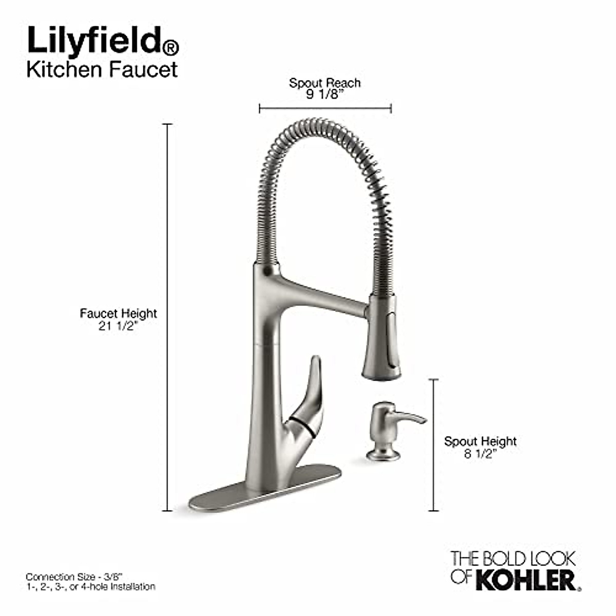 KOHLER R27459-SD-VS Lilyfield Commercial Style Pre-Rinse Single-Handle Semi-Professional Kitchen Sink Faucet, Vibrant Stainless