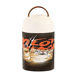 CUPADA Meow Attack Cartoon Food Jar, Cat Scratch Black Insulated Hot Food Jars Vacuum 17OZ with Folding Spoon for Work Trip Picnic Camping