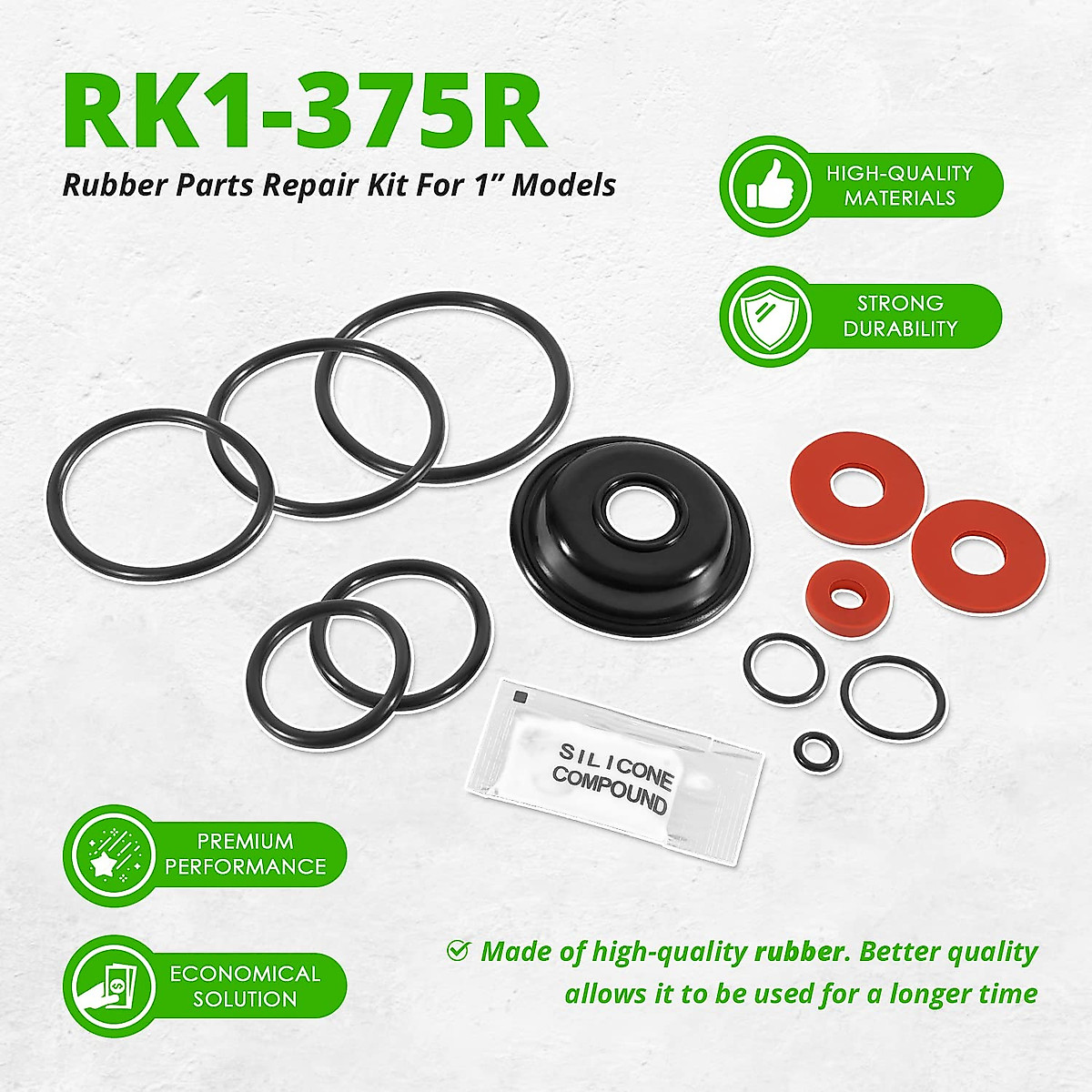 Replace for Wilkins RK1-375R Rubber Parts Repair Kit, Fit for 1" Model 375 375ST 375XL, Including Lubricant