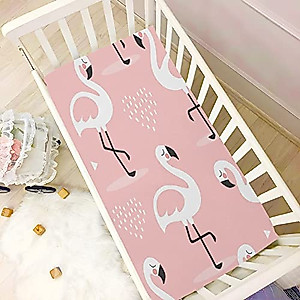 Fitted Crib Sheet for Boys Girls, Pink Flamingos Jersey Knit Baby Sheet for Standard Crib and Toddler Bed Mattresses, Cozy Soft Breathable, 28 x 52 in