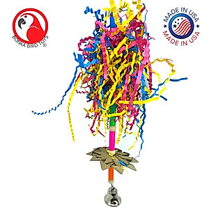 Bonka Bird Toys 1370 Foraging Stand Small Bird Toy Crinkly Chew Shred Paper Natural Woven Palm Leaf Flower Wood Bead Plastic Cockatiel Parakeet Conures
