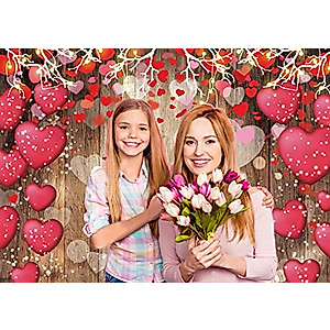 Dudaacvt 7x5ft Valentine's Day Backdrop Rustic Wood Red Love Heart Background for Mother's Day Wedding Bridal Shower Party Decor Banner Portrait Photo Studio Booth Props D480