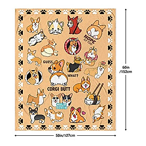 Corgi Throw Blanket Cute Dog Ultra Soft Warm Cozy Lightweight Microfiber Blankets Flannel Sherpa Fuzzy Fluffy Plush Throws for Sofa Couch Bedding All Season 60"x50"