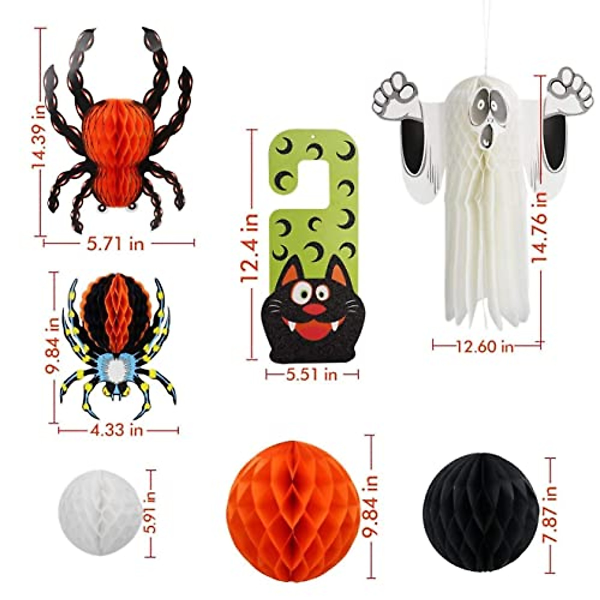 VIEUE Halloween Party Decorations Set Including Honeycomb 3D Wall Spider Ghost and Trick or Treat Door Ornaments for Halloween Decor 12pcs