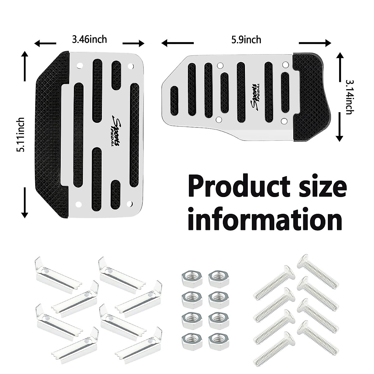 2PCS Non- Slip Automatic Transmission Pedal Covers Replacement Kit,Aluminum Alloy Gas Pedal&Brake Pedal Cover Sporty Car Decor,Universal Car Accessories for Car Safty (Silver/2pcs)