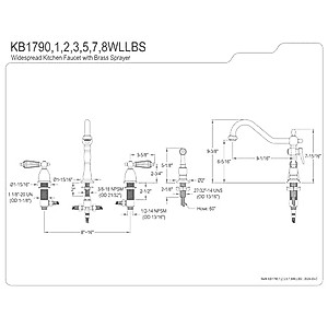 Kingston Brass KB1792WLLBS 8" to 16" Widespread Kitchen Faucet with Brass Sprayer, 8-1/4" in Spout Reach, Polished Brass