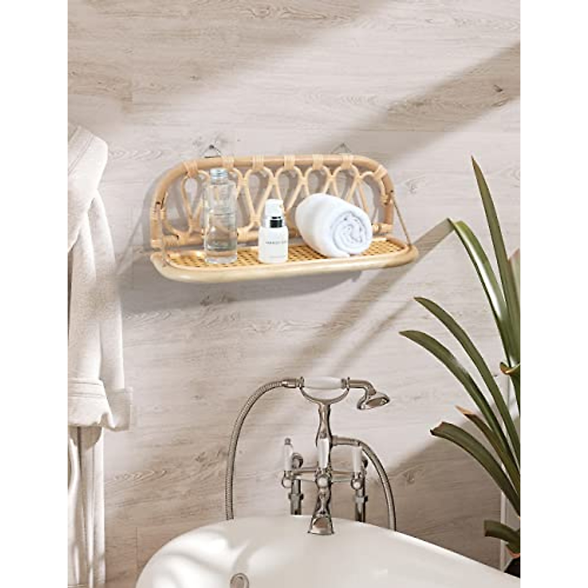 Sonefreiy Rattan Shelf Boho Wall Shelf Decorative Shelves Natural Handmade Woven Floating Shelf, Nursery Bedroom Living Room Bathroom Decor