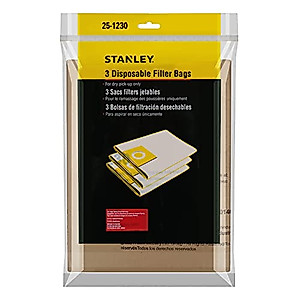 Stanley 25-1230 4-5 Gallon Disposable Filter Bag 1-1/4" for Wet/Dry Vacuum SL18130P SL18133 SL18129, 3 Pack