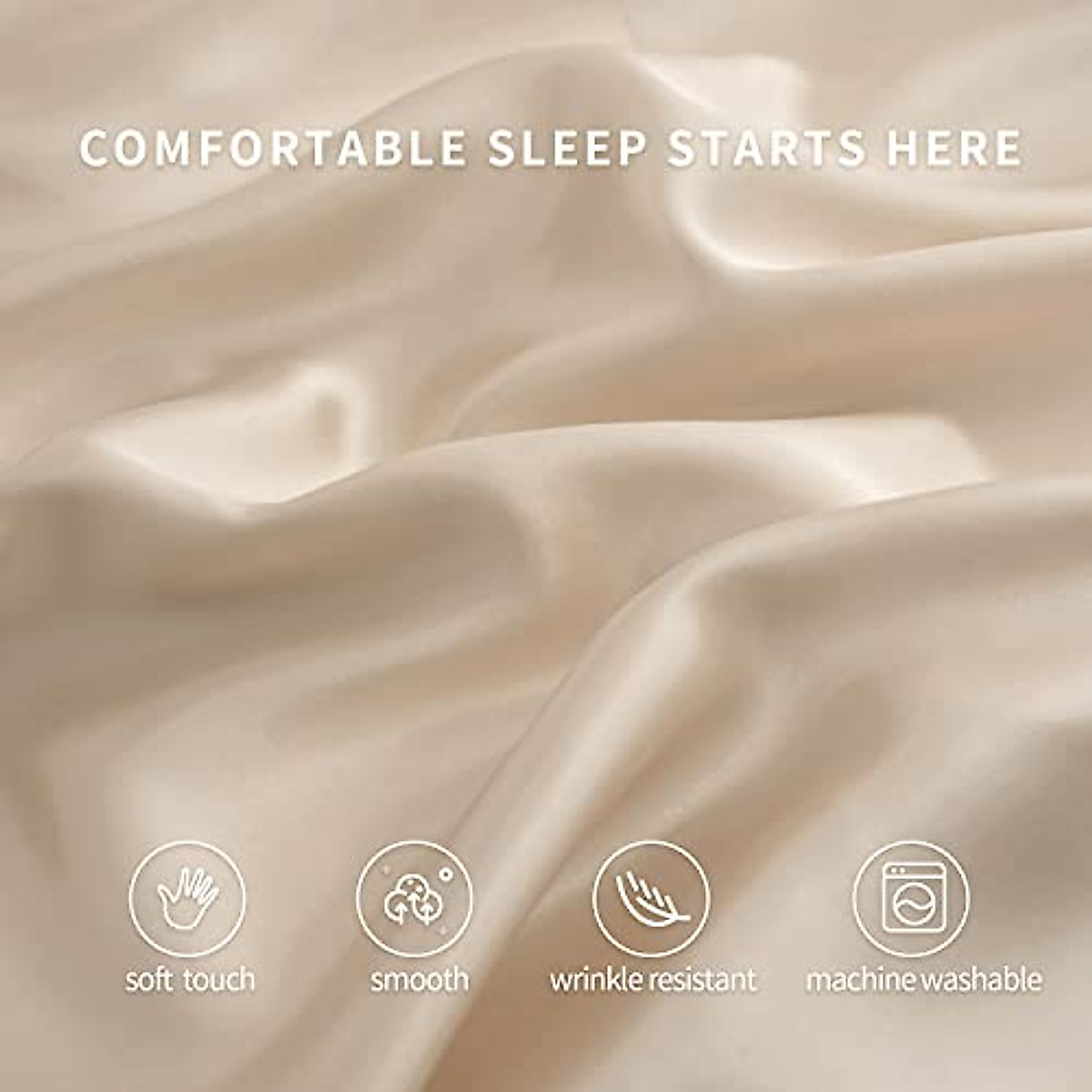 Candoury Satin Sheets Queen Bed Set 4 Pcs, Soft and Durable Pillowcase, Flat Sheet and Fitted Sheet, Hotel Luxury Silky Satin Sheets Set(Queen, Taupe)