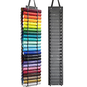 Vinyl Roll Holder - 48 Compartments Vinyl Storage Organizer Pockets Storage, Wall Mount Over The Door Vinyl Roll Storage Rack Vinyl Carrying Holder Bag Gift Wrap Organizer for Craft