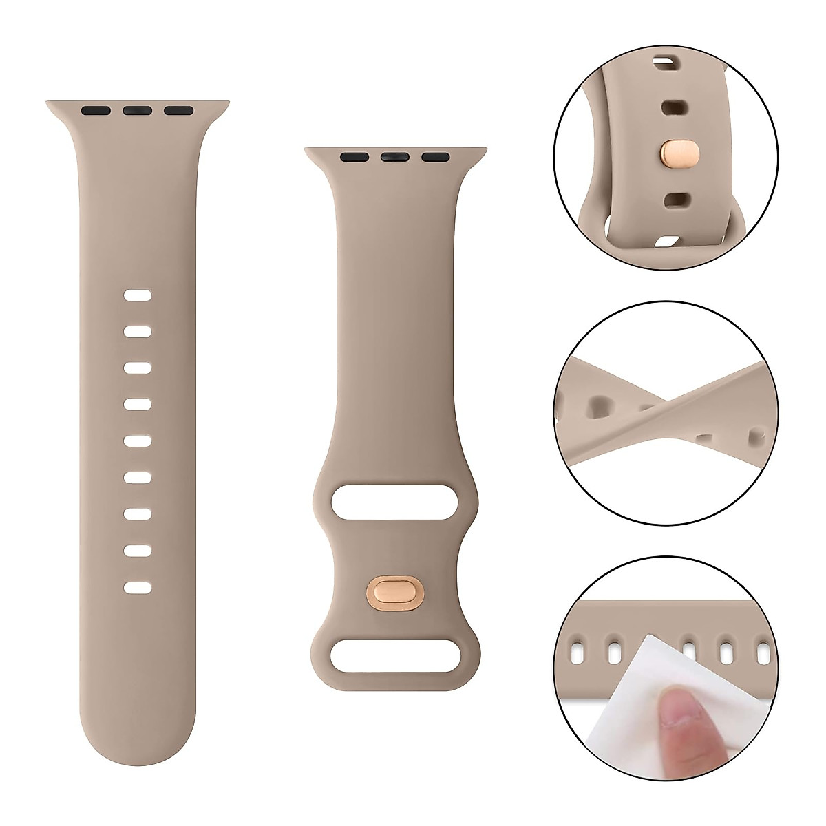 Sport Bands Compatible with Apple Watch Band 41mm 40mm 38mm, Silicone Waterproof Strap for Apple Watch SE2 SE Series 10 9 8 7 6 5 4 3 Women Men, Beige, 38/40/41/42mm(Series 10)