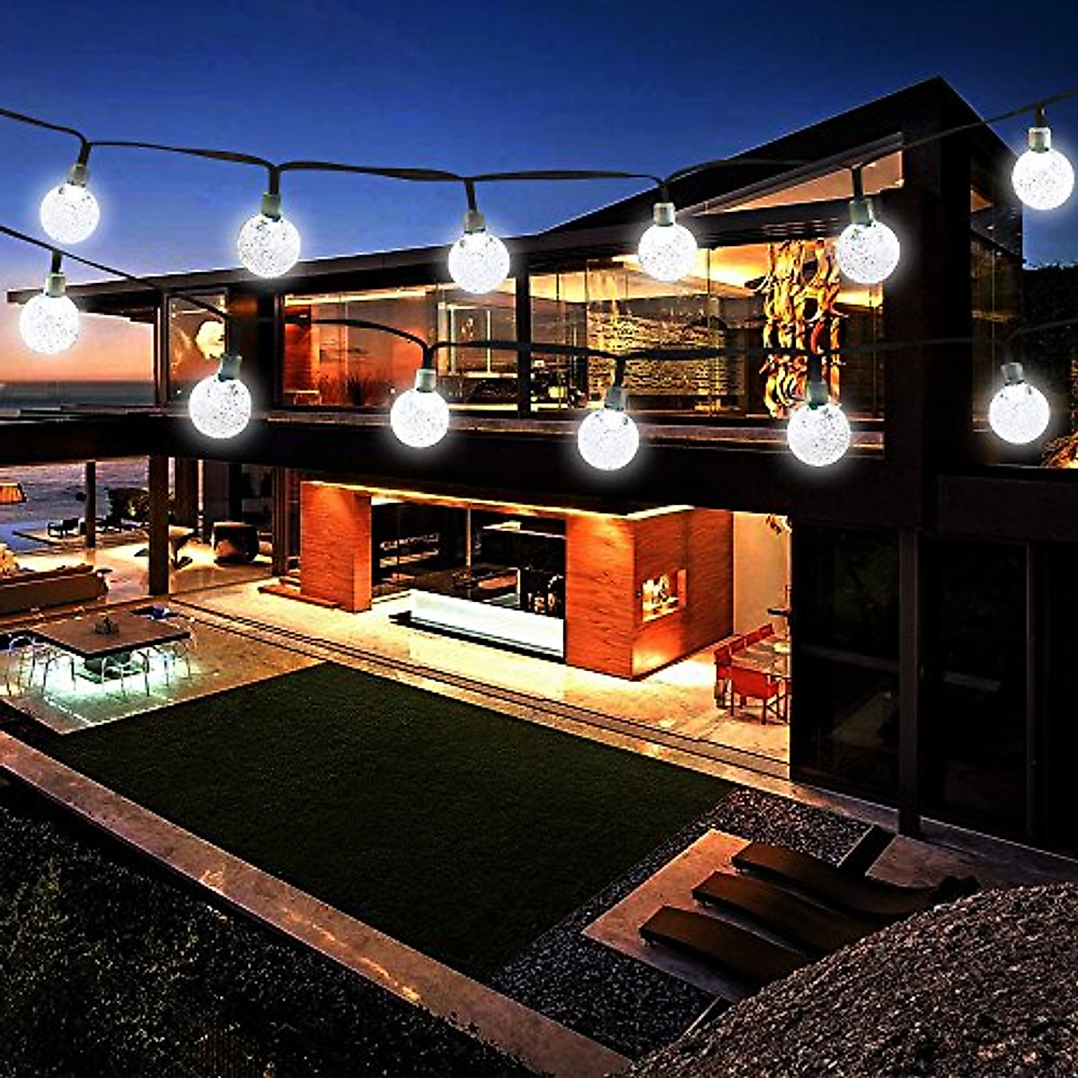 Vivii Solar String Light 20 ft 30 LED Crystal Ball Waterproof String Lights Solar Powered Fairy Lighting for Garden Home Landscape Holiday Decorations, White, 2 Pack