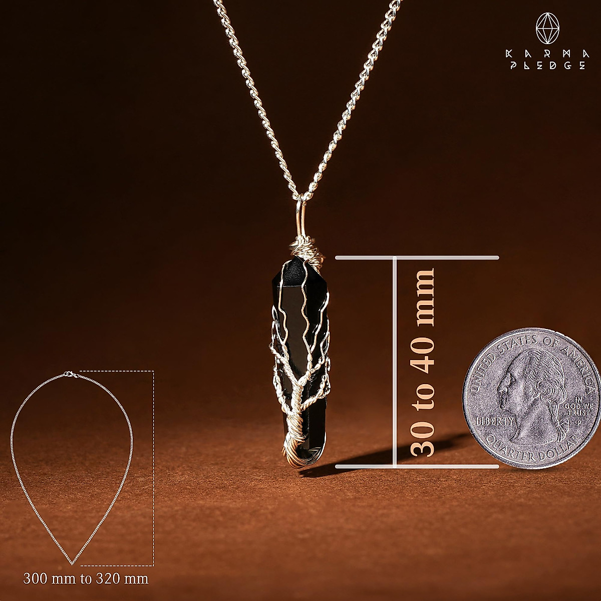 KARMAPLEDGE Handcrafted Crystal Pendant & Necklace; Spiritual Healing Crystal Necklace Pendant; Crystal Jewellery Protection Necklace (Rose Quartz, Amethyst, & Green Aventurine Double Point)