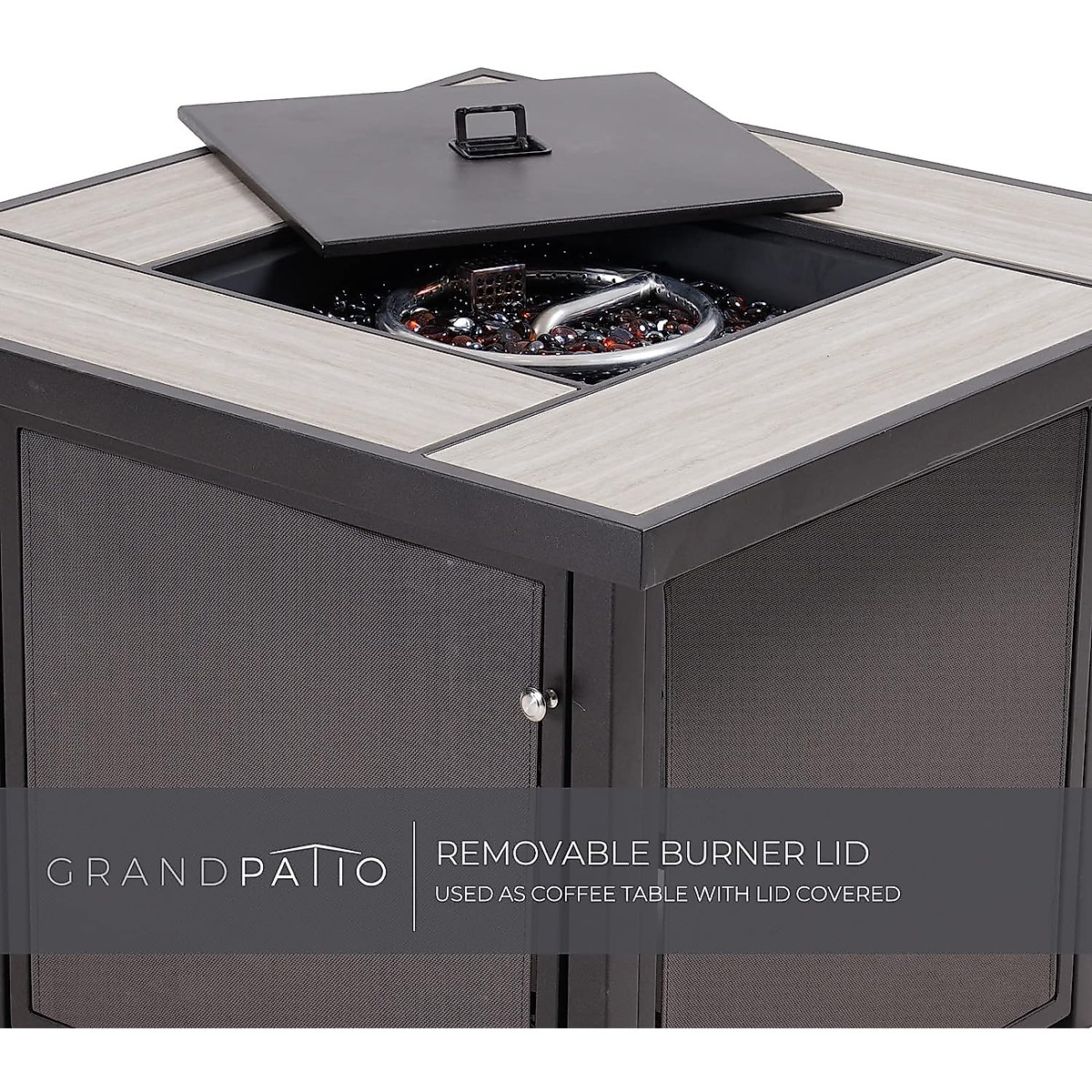 Grand Patio Outdoor Propane Fire Pit Table 32-Inch Square Gas Fire Pit with CSA Safety Approval 40000 BTU Heat Sling Base Ceramic Tile Top and Lava Rock for Garden, Backyard, and Deck Parties