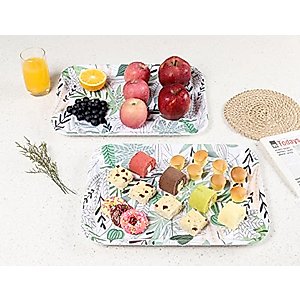 FlosSolis 15.1"x11.3" Serving Tray Set of 2 Leaf Design, Melamine Rectangular Serving Tray/Platters Stackable Sturdy and Easy Clean for Serving Serving Food,Fruit,Desserts,Breakfast,Meals,BPA Free