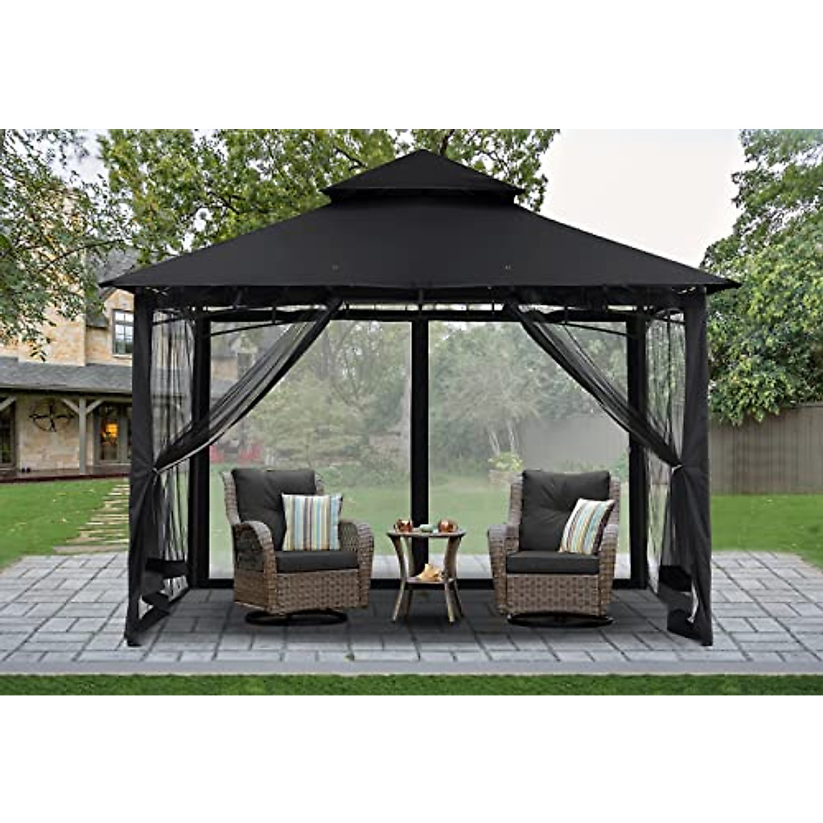 MASTERCANOPY Outdoor Garden Gazebo for Patios with Stable Steel Frame and Netting Walls (8x8,Black)