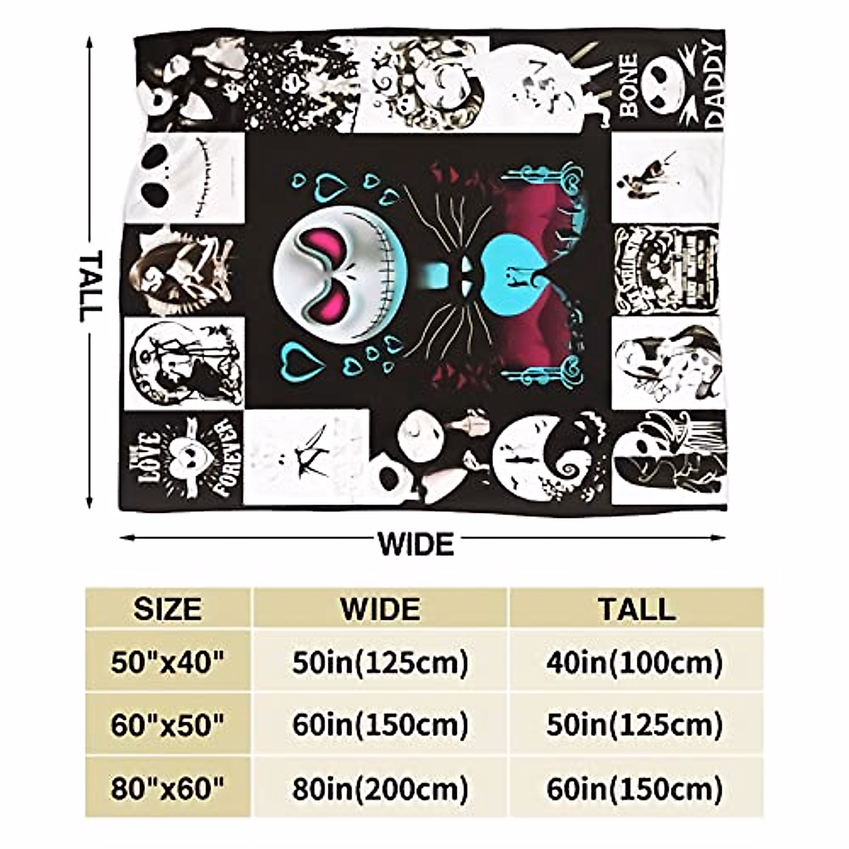 WCZARE Christmas Jack Blanket, Flannel Throw 3D Printed Blankets Ultra Soft Light Comfortable Bedding for Sofa Room All Season 1-50"x40"