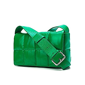EvaLuLu Genuine Leather Crossbody Bag for Womens Quilted Shoulder Handbag (Green Leather)