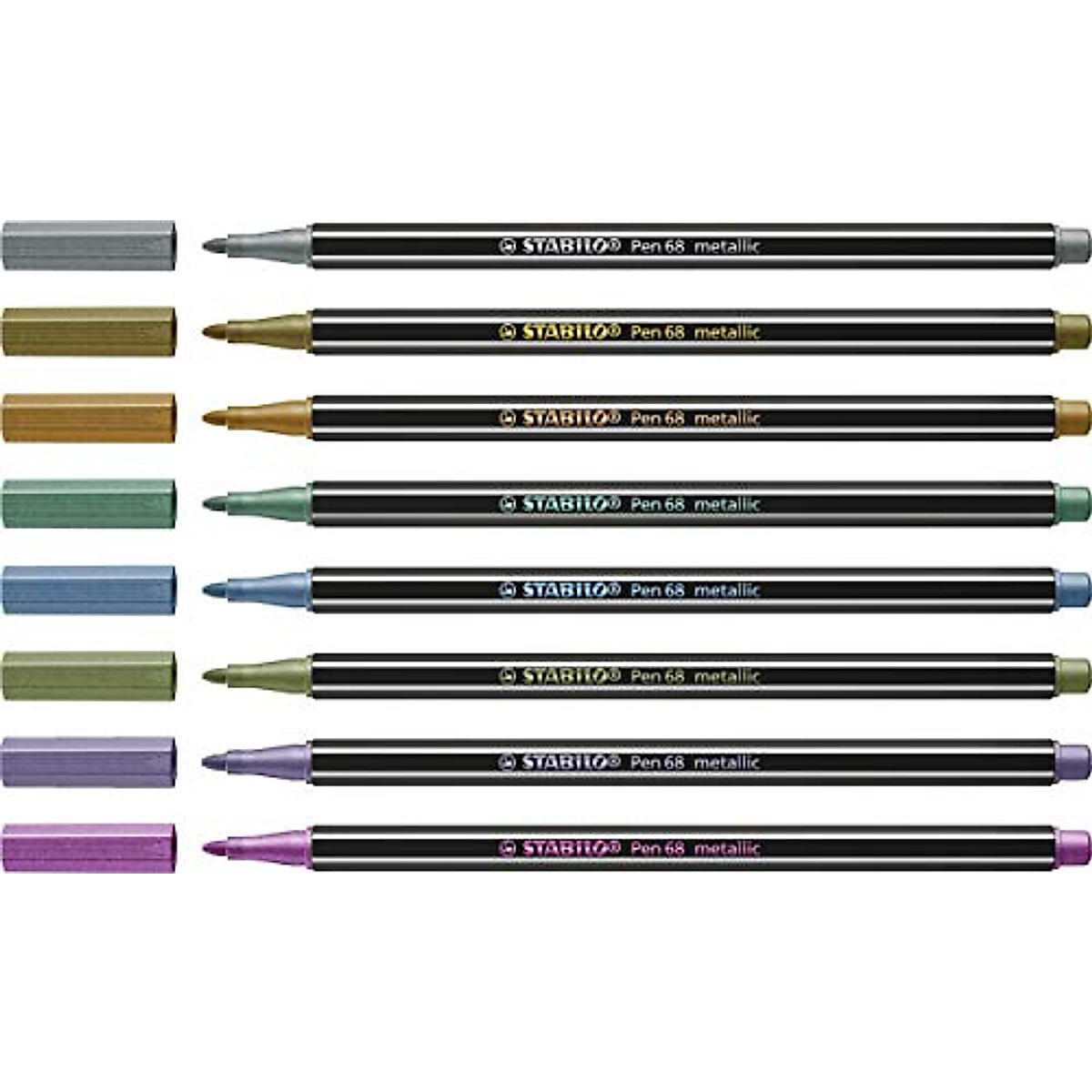STABILO Premium Metallic Fiber-Tip Pen Pen 68 metallic - Tin of 8 - Assorted Colors with Hanging Loop