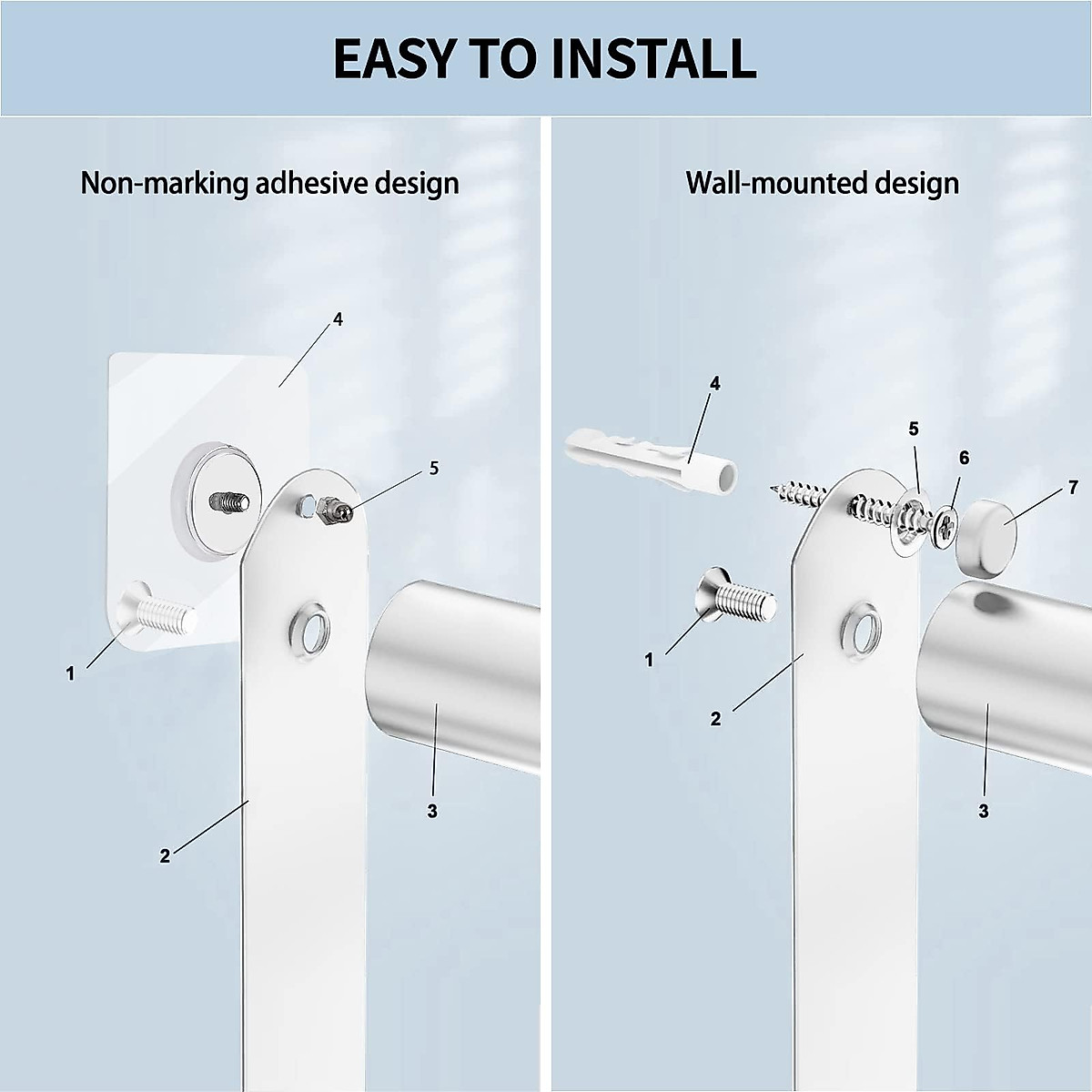 BIGLUFU Stretchable 17-31 Inches Double Bath Towel Bar Bathroom Towel Rack Hooks Kitchen Hand Towel Holder Dish Cloths Hanger SUS304 Stainless Steel Wall Mounted No Drill Space Saving 2-Bar Silver