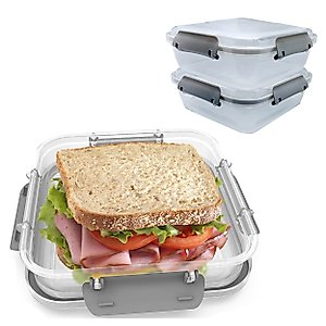 Biosmart Sandwich Container: 2 Pack Reusable, BPA Free Plastic Food Storage with Snap-Off, Leak-Proof Lid
