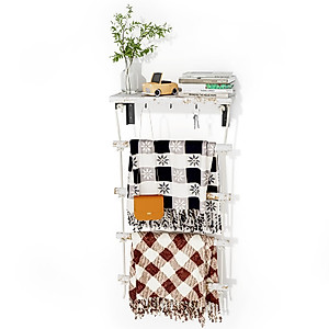 Delywh Decorative Blanket Ladder Wooden, Floating Shelves, with Rustic Rope Wooden Blanket Storage, Throw, Towel, Quilt Rack for The Living Room, Bathroom, Bedroom, Farmhouse Wall Blanket Holder