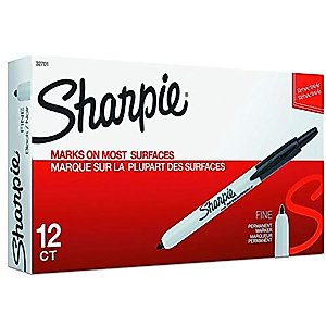 Sharpie 32701 Retractable Permanent Markers, Fine Point, Black, 12 Count Box - 1 Pack - Total Marker Count 12 Markers