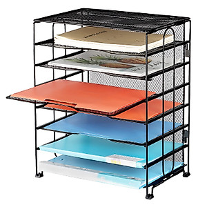 Univivi Office Desk Organizer, 7-Tier Mesh Letter Trays , File Paper Tray Organizer / Screws Free design ,Black