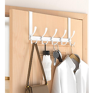 CHAUNCEY HOME Over The Door Hooks Hanger with Extended Arms for Easy Access by Women - Bathroom Accessories and Towel Rack Organizer Holder for Living Room Bedroom Hanging - 1 Pack, White