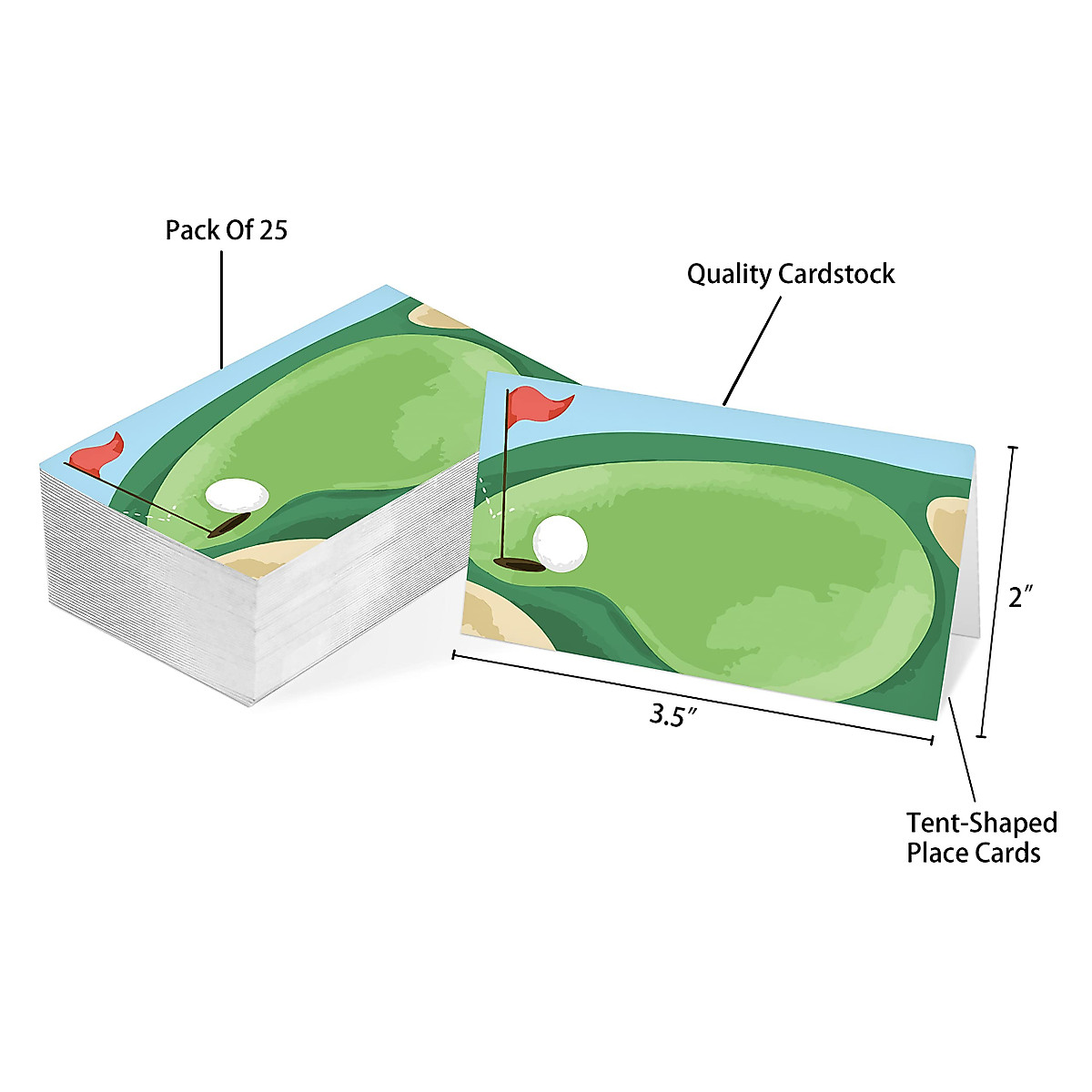 Table Place Card, Golf Themed Tent Style Cards, Pack of 25 Half-Fold Reception Place Card, Hole in One Sport Food Labels, Perfect for Baby Shower, Birthday Party C05