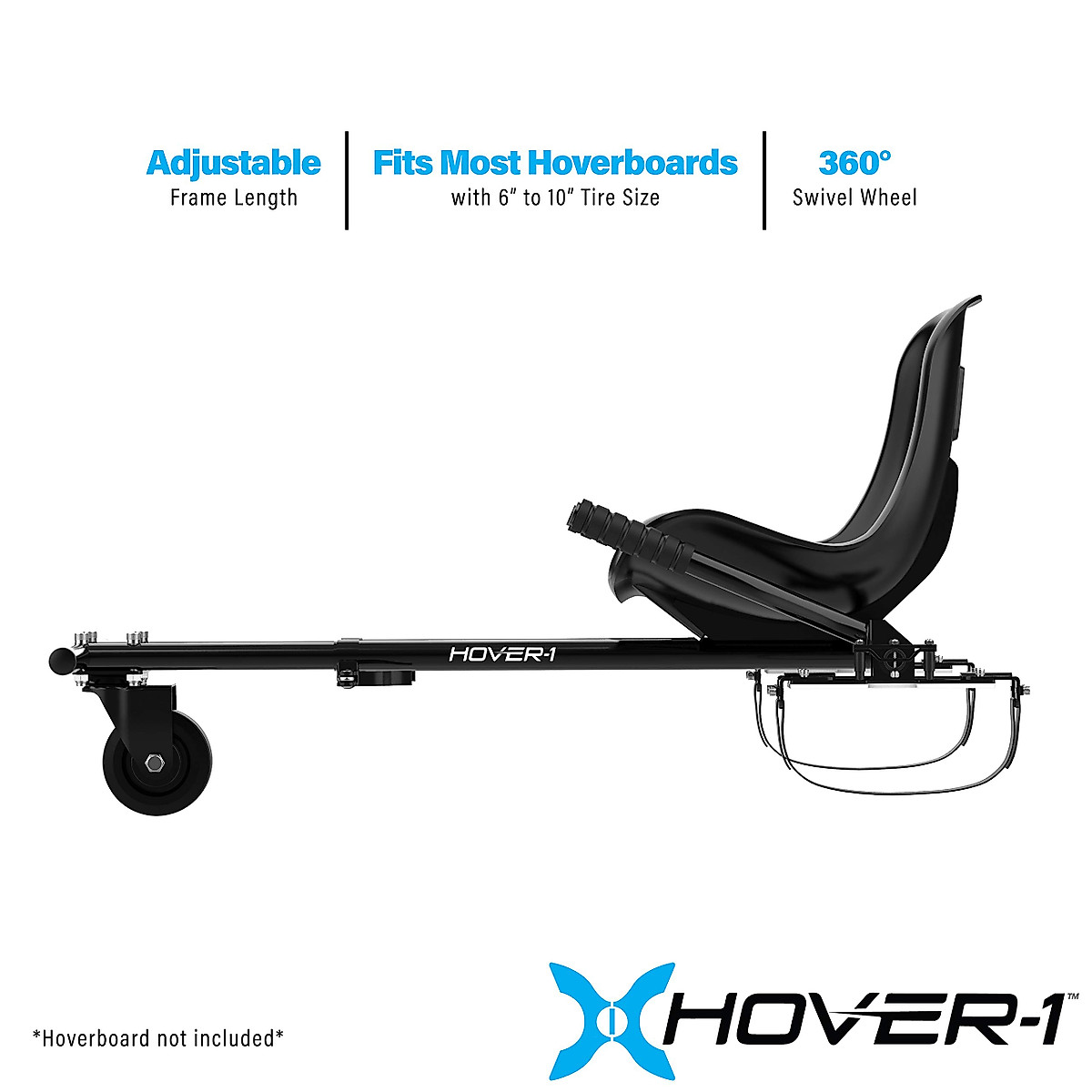Hover-1 Buggy Attachment | Compatible with Most 6.5" & 8" Electric Hoverboards, Hand-Operated Rear Wheel Control, Adjustable Frame & Straps, Easy Assembly & Install
