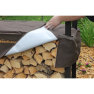 Woodhaven Brown 4 Foot 1/4 Cord Firewood Rack - Heavy Duty Indoor Outdoor Firewood Storage Log Rack And Optional Seasoning Cover - Metal Firewood Rack - Made in the USA (Cover)