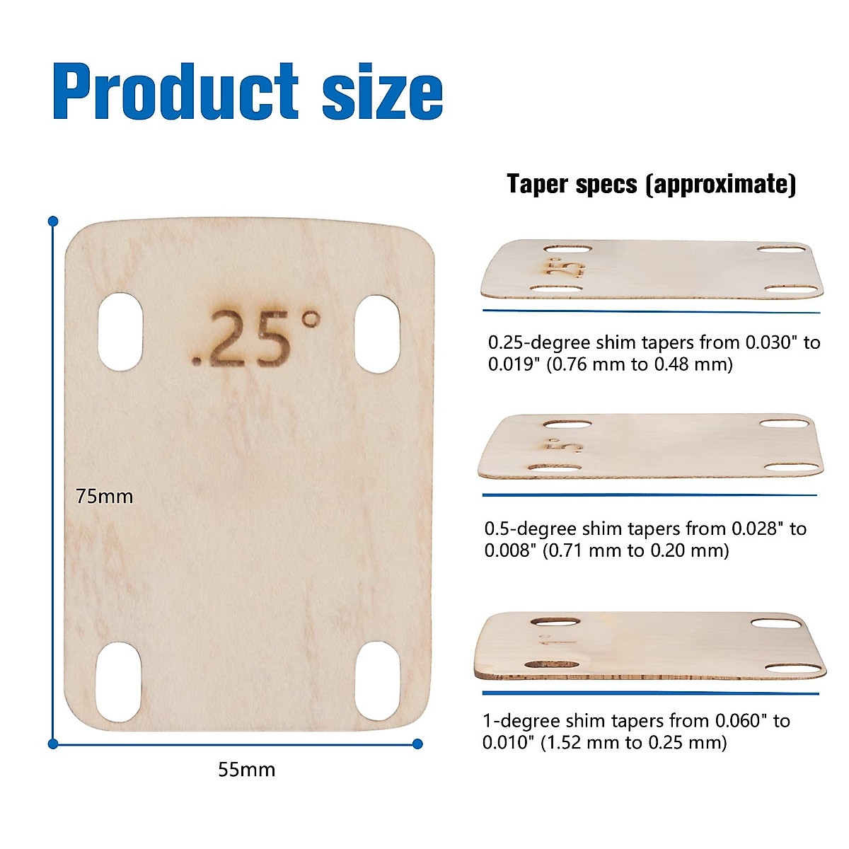 3 Pcs Guitar Neck Shims, Made of Canada Solid Maple, Protective Guitar Neck Gasket for Bolt-on Neck, 0.25°, 0.5°, and 1°Degree Guitar Plate for Guitar and Bass Repair