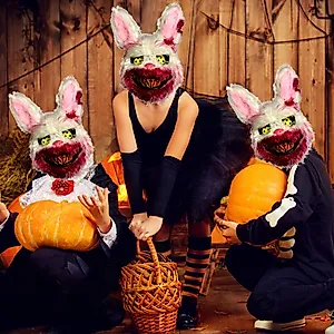 Halloween Mask Scary Bloody Plush Rabbit Masks Bloody Plush Head Masks Bunny Mask Head Bear Cosplay Costume Halloween Decor