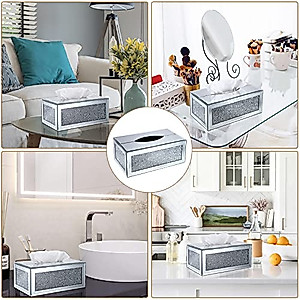 Sumnacon Crystal Tissue Box Cover - Decorative Glass Tissue Box Holder, Sparkling Facial Tissue Holder for Bathroom Living Room Dresser Night Stand Desk Table Office Home Decor, (10.2 x 6.3 Inch/Rectangular, Silver)