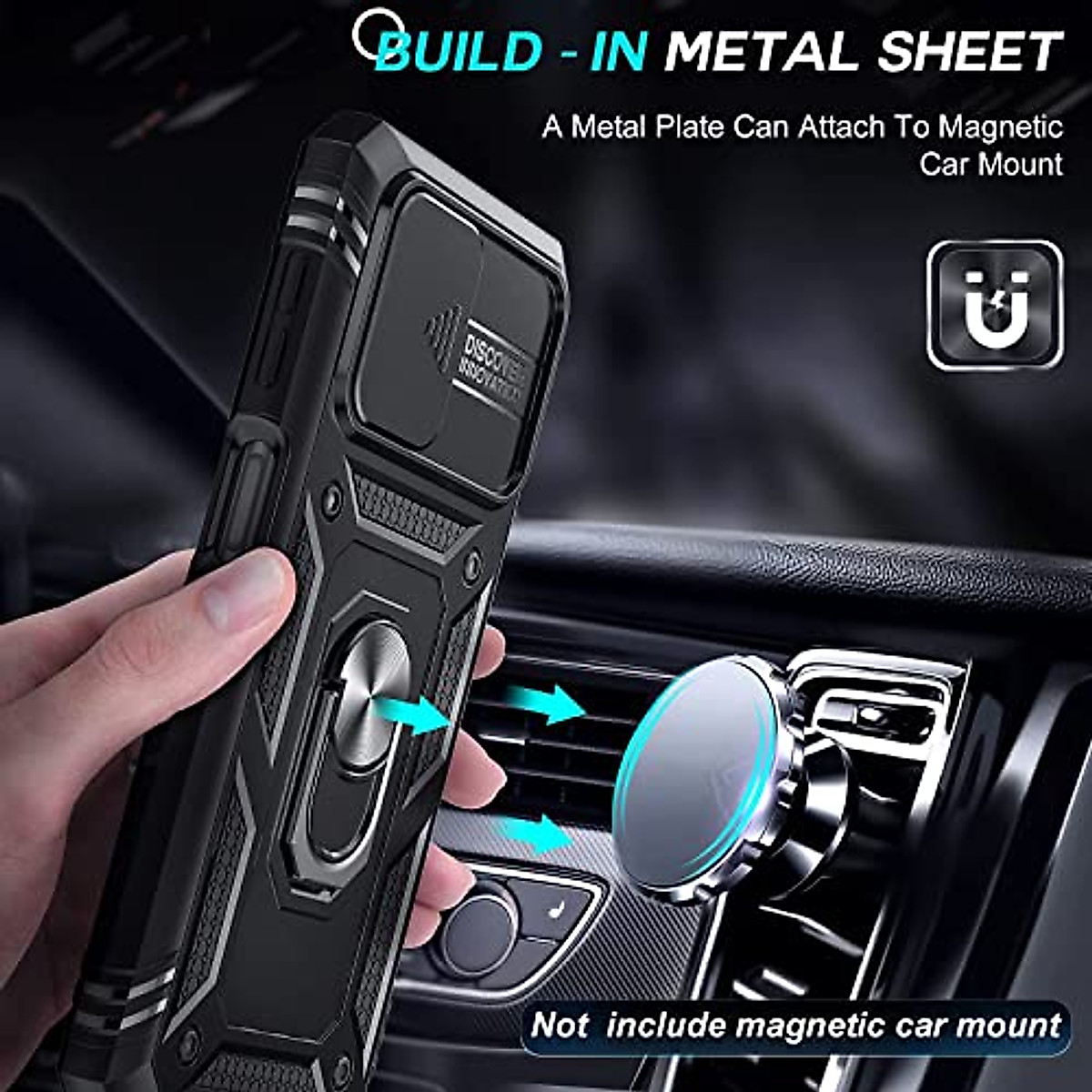 LeYi for Samsung Galaxy A32 5G Case: A32 5G Case with Slide Camera Cover + [2 Packs] Tempered Glass Screen Protector, 360 Full Body Military-Grade Case with Kickstand for A32 5G[Not Fit 4G], Black