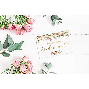 Bridesmaid Proposal Cards. Box set of 8 Will You Be My Bridesmaid and 2 Maid of Honor Cards. 4 x 6 Floral Cards with Gold Foil Ideal for Bridal Party or to go with Bridesmaid Gifts