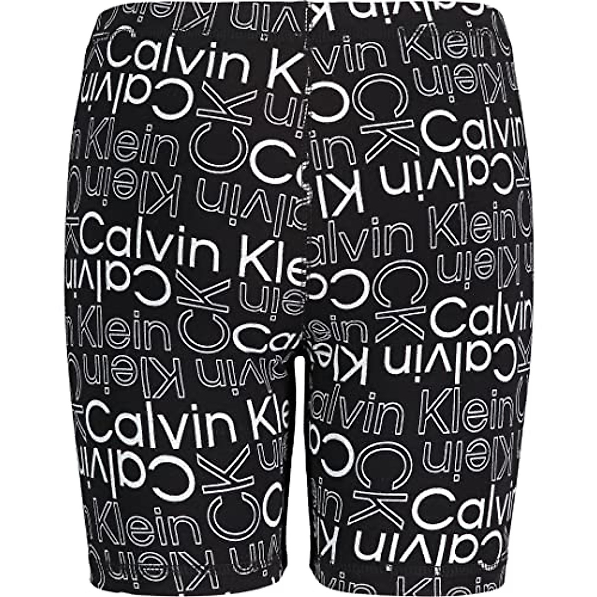 Calvin Klein Girls' Performance Bike Shorts, Soft & Stretchy with Flat Waistband & Snug Fit, Black Logo Toss, 12-14