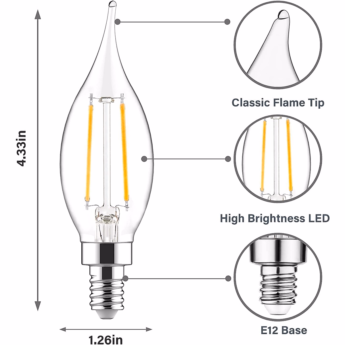 Sengled E12 Candelabra Bulb 60W Equivalent LED Chandelier Light Bulbs, 5W Dimmable E12 LED Bulb, 2700K Soft White 450LM Candelabra Base, Flame Tip Candle Light Bulbs, 12 Packs