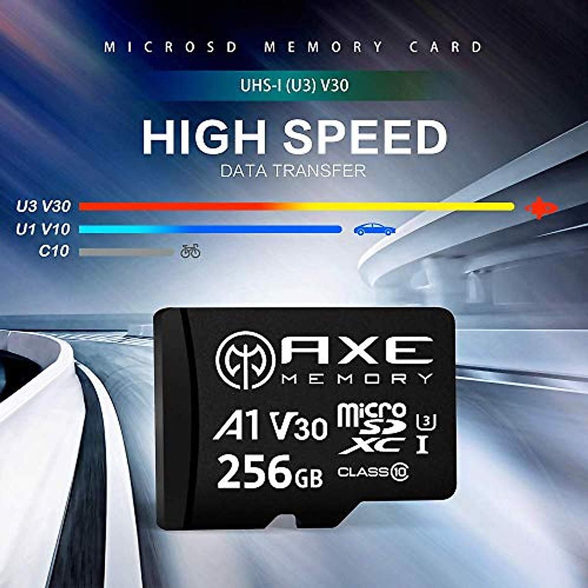AXE MEMORY 256GB microSDXC Memory Card + SD Adapter with A1 App Performance, V30 UHS-I U3 4K
