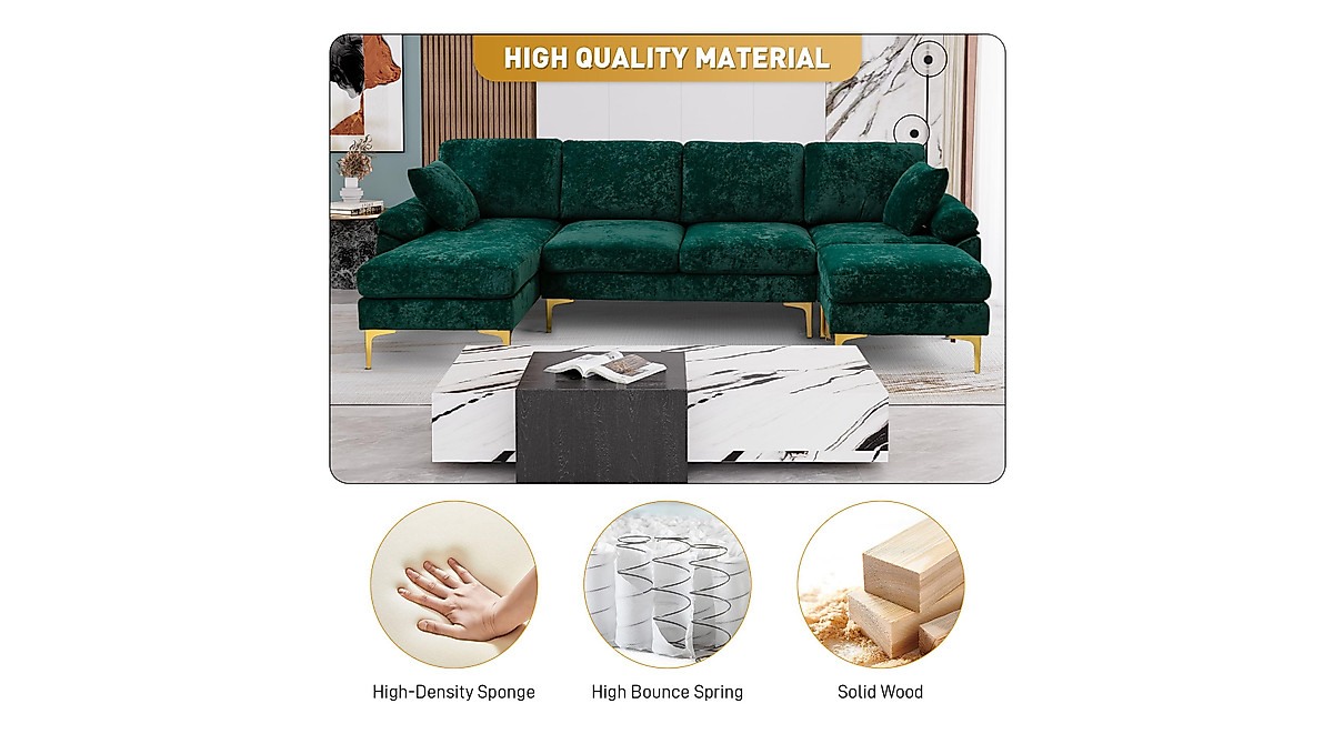 OUYESSIR U-Shaped Velvet Sofa | Convertible & Comfy Living Room