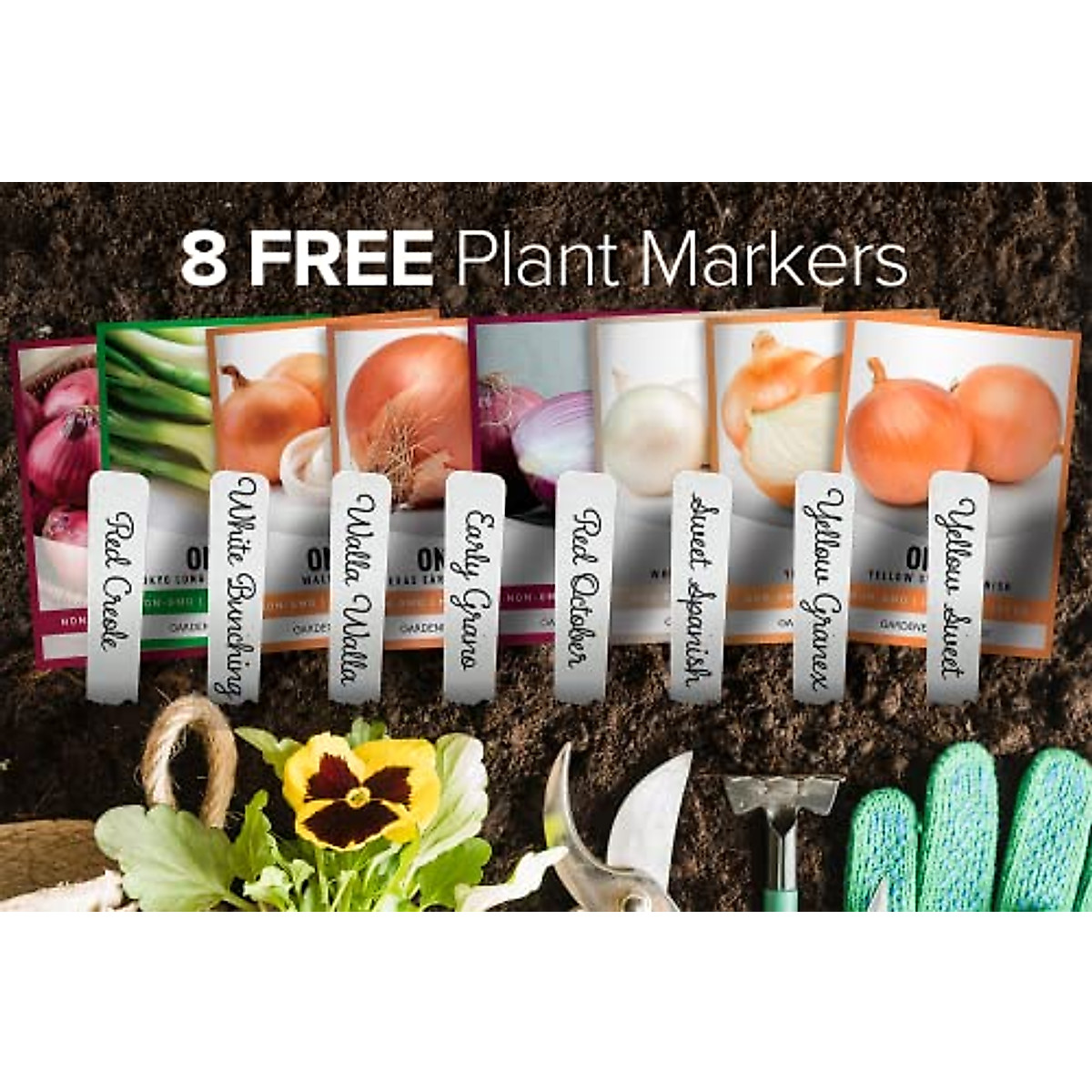 Onion Seeds for Planting - 8 Long and Short Day Varieties Yellow, Red, White, Sweet and Green Onions for Summer, Fall, Onion Seed by Gardeners Basics