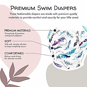 Reusable Swim Diapers for Babies, Infants & Toddlers - Adjustable Girls Swimming Diaper 0-2 Years, Eco-Friendly Washable with Snaps – Floral & Tribal Feather – 2 Pack by Will & Fox