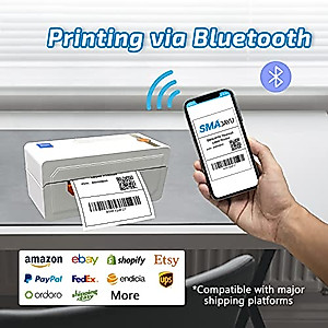 Bluetooth Thermal Label Printer USB 4×6 Shipping Label Printers Free Label Holder for Small Business Printer without ink or ribbon Support Windows, Android, iOS Used for Ebay,Amazon,Shopify,Etsy