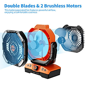 20000mAh Camping Fan Oscillating Fan Portable Fan Battery Powered Fan Rechargeable Camping Fan essentials Tent Fan Light Hook 270° Pivot Stepless Speed Battery Operated Fan USB Desk Outdoor Fan