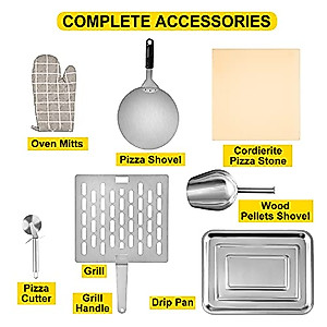 VEVOR Wood Fired Oven 12",Outdoor Pizza Oven with Foldable Legs,Stainless Steel Pizza Maker 932℉ Max Temperature,Wood Pellets Burning Pizza Oven with Accessories for Outside,Garden,Courtyard Cooking.