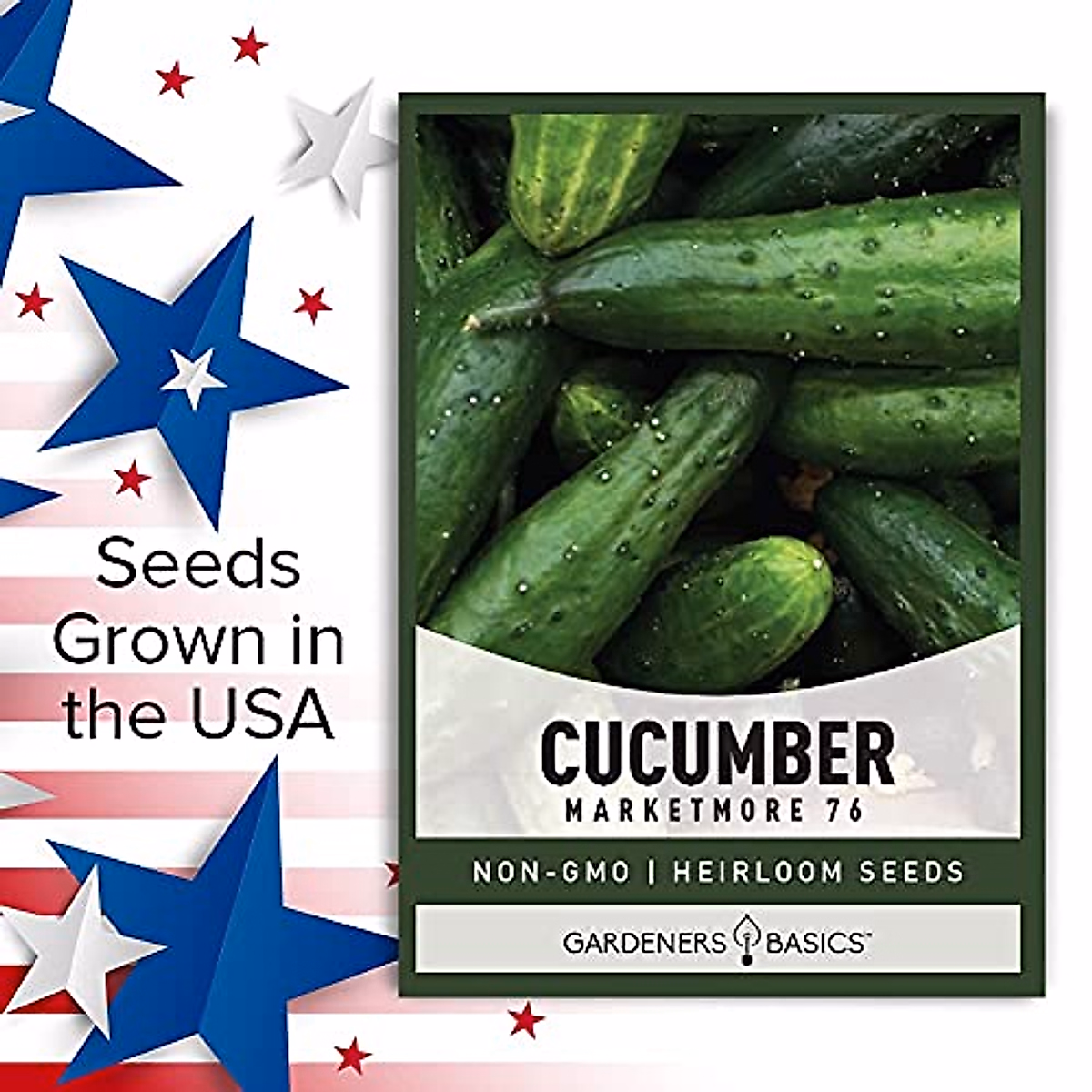 Cucumber Seeds for Planting - Marketmore 76 - Cucumis sativus Heirloom, Non-GMO Vegetable Variety- 1 Gram Seeds Great for Outdoor Gardening by Gardeners Basics