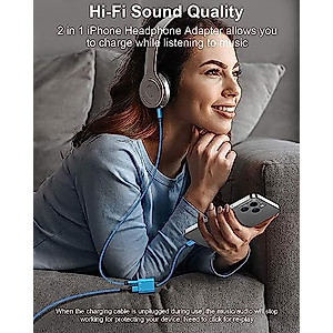 2 Pack iPhone Headphone Adapter, [Apple MFi Certified] 2 in 1 Lightning to 3.5mm Headphone Aux Audio + Charger Splitter iPhone Aux Adapter Dongle for iPhone 14 13 12 11 Pro Max Mini XR XS 8 iPad iPod