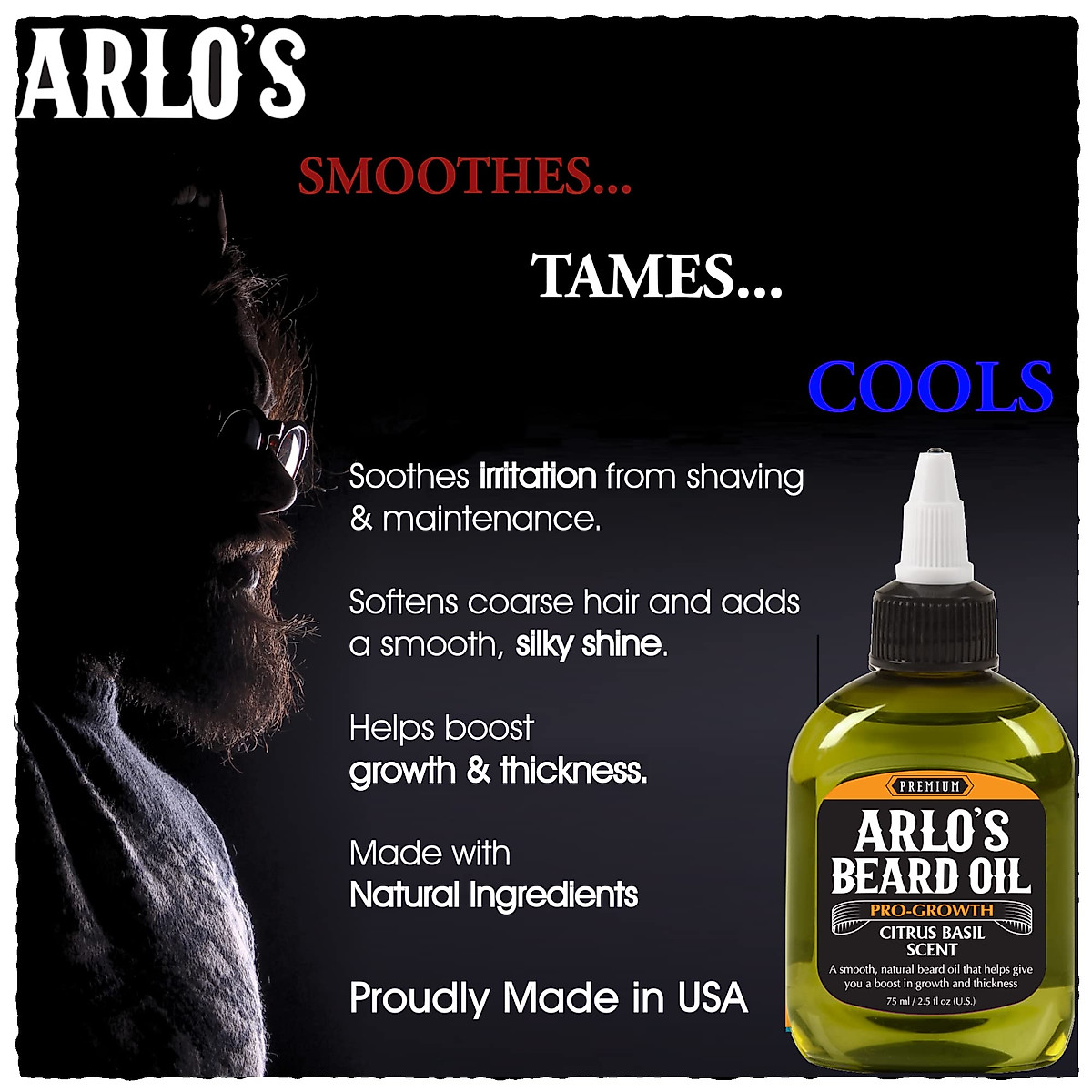 Arlo's Pro Growth Beard Oil - Citrus Basil 2.5 oz. - Promotes Beard Hair Growth